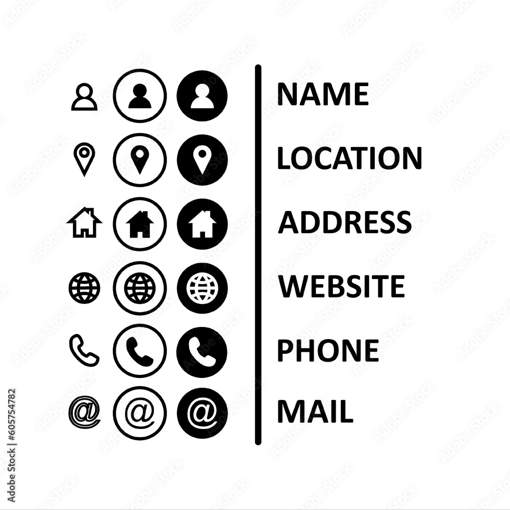 Phone, name, website, address, location and mail logo symbol sign pack ...