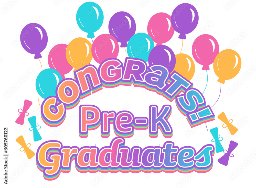 Pre-K Graduation Banner Text with Bright Colors and Balloons Stock ...