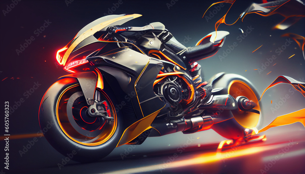 Super fast Moto bike automobile concept design with fire. Luxury speed ...