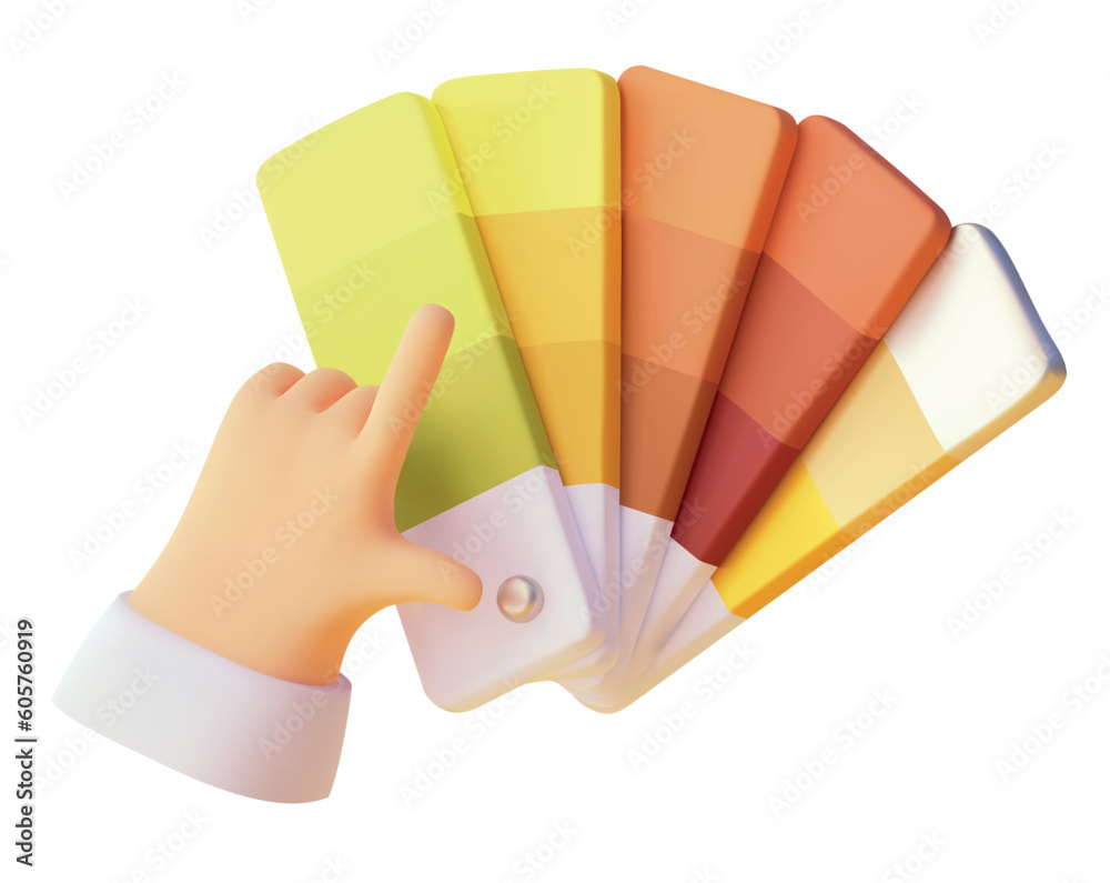 Vector icon. Hand choosing color swatch. Paint color palette guide or ...
