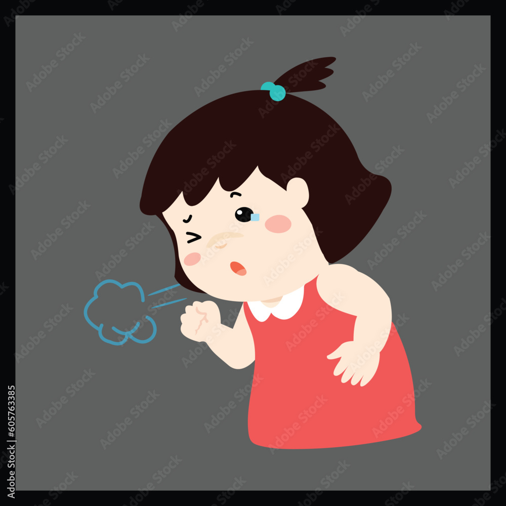 Little girl coughing vector cartoon illustration. Stock Vector | Adobe ...