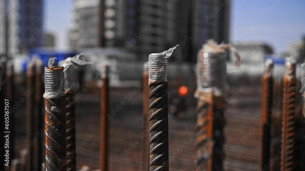 building reinforcement in the foundation of the house with threads ...