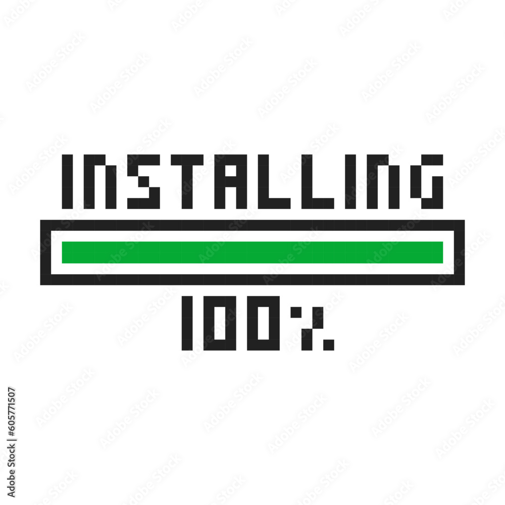Pixel art 8-bit installing bar 100 percent. Green pixel bar of the ...
