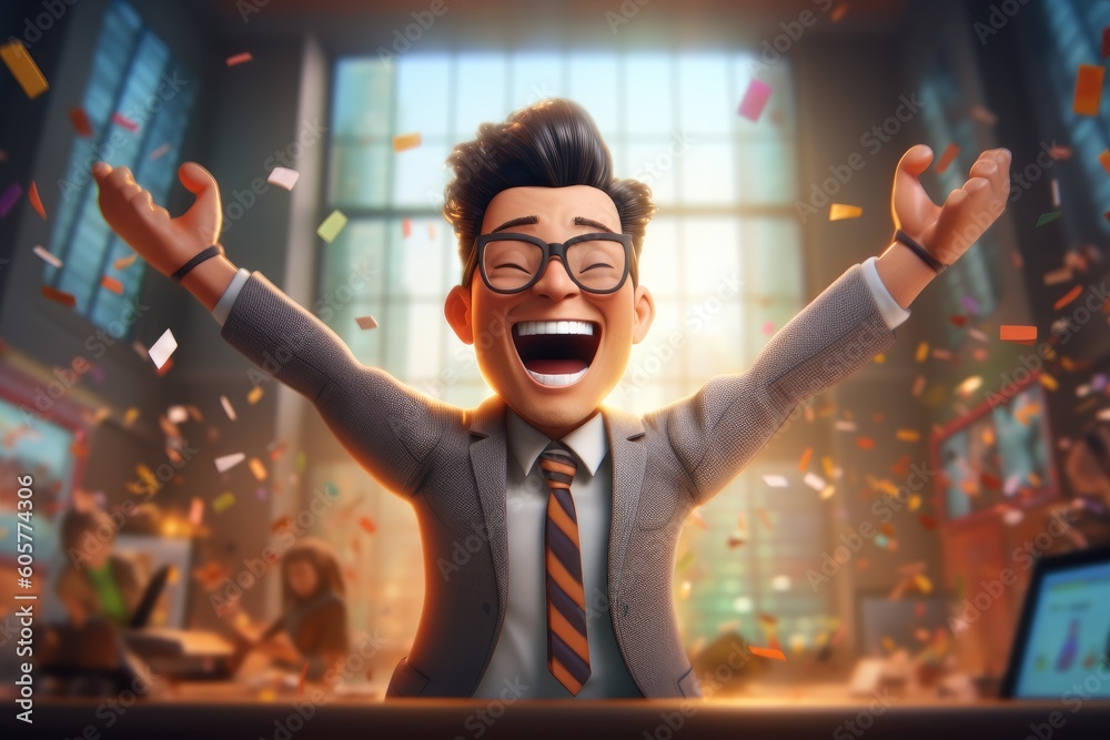 Startup CEO person celebrating with balloons - Illustration created ...