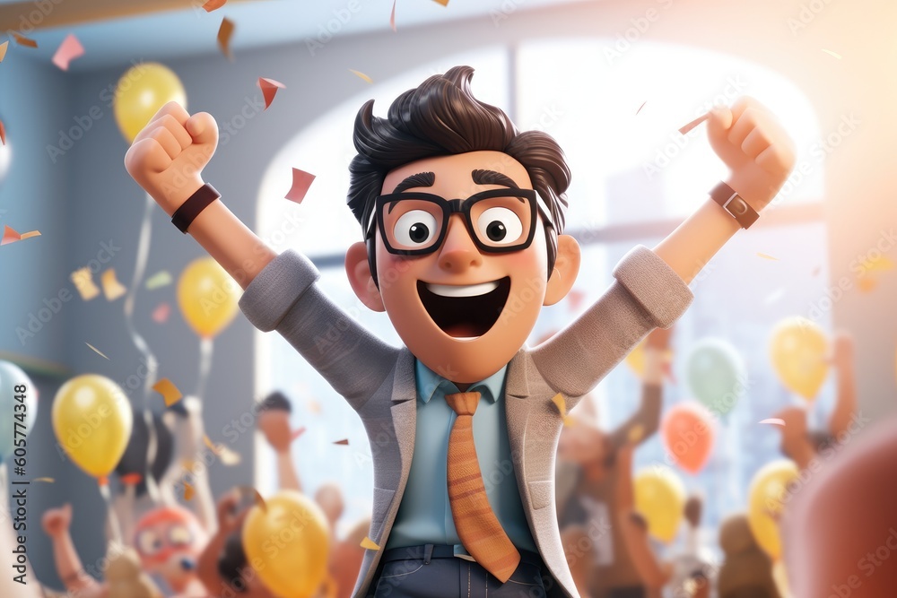 Startup CEO person celebrating with balloons - Illustration created ...