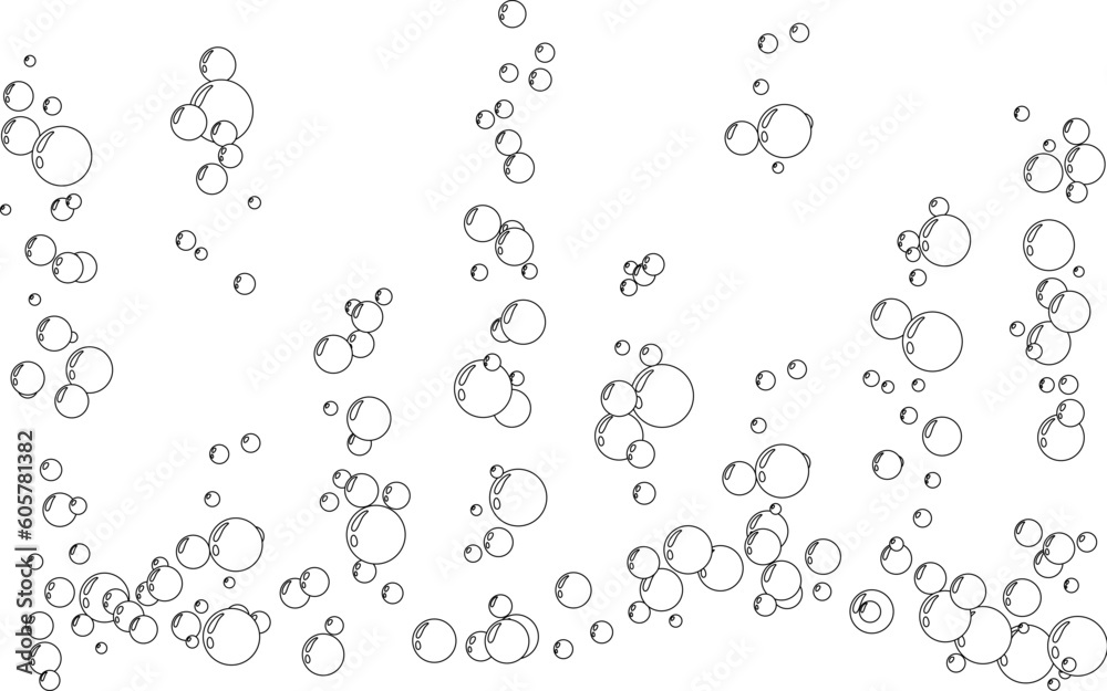 Underwater air bubbles decoration elements. Fizzy water or soap foam texture. Vector isolated ...
