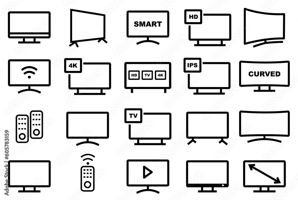 Smart TV icons collection , contain such icon as monitor, screen, 4K ...