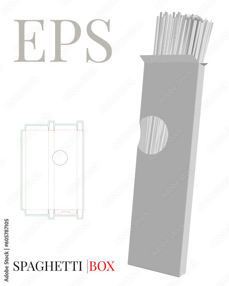 Spaghetti Box die cut template, vector. White clear blank Spaghetti Box ...