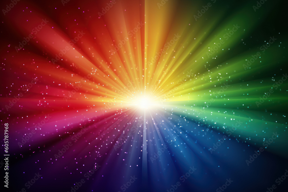 Rainbow sunburst background with glittering stars Stock Photo | Adobe Stock