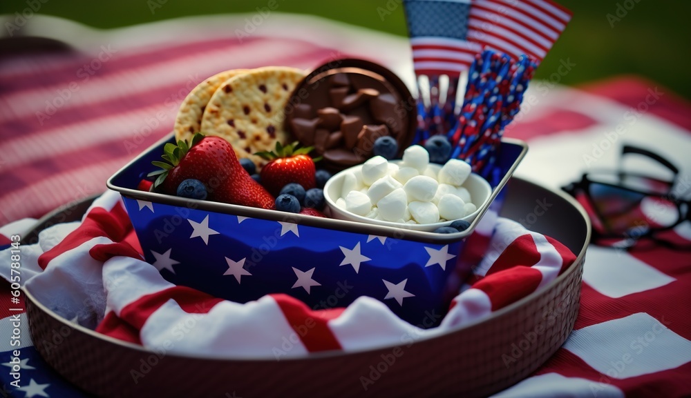 Concept art of Picnic in nature in honor of the 4th of July with ...