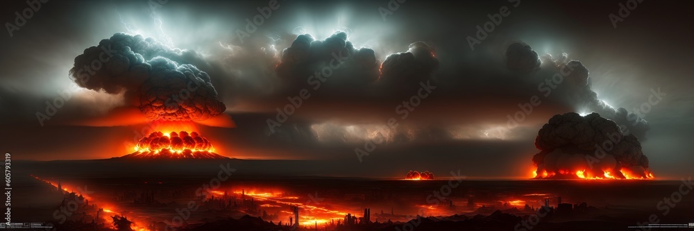 Nuclear explosion. Terrible atomic explosion of a nuclear bomb with a ...