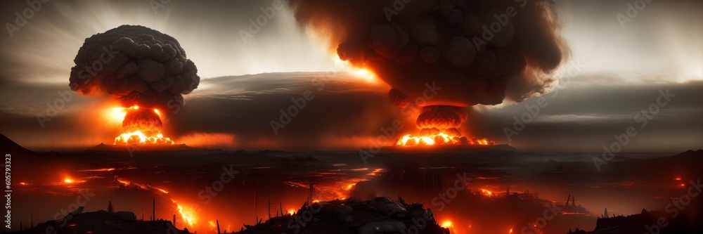 Nuclear explosion. Terrible atomic explosion of a nuclear bomb with a ...