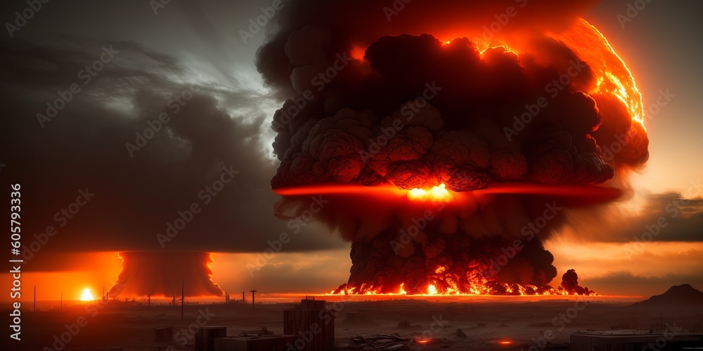 Nuclear explosion. Terrible atomic explosion of a nuclear bomb with a ...