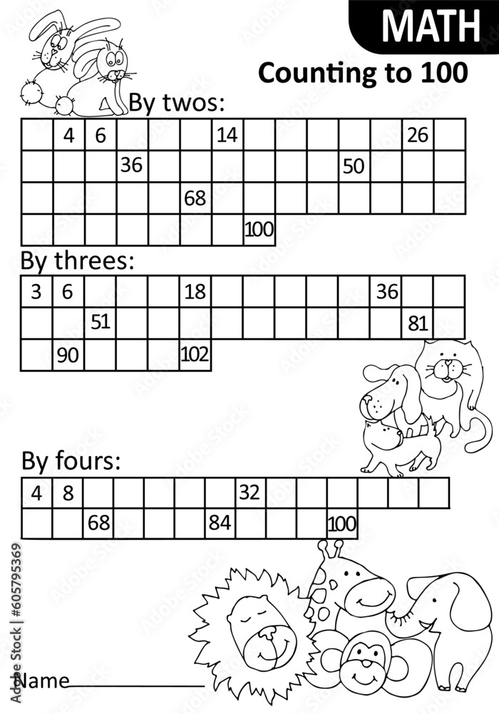 Math learning game for kids. Counting to 100. Count and enter the ...