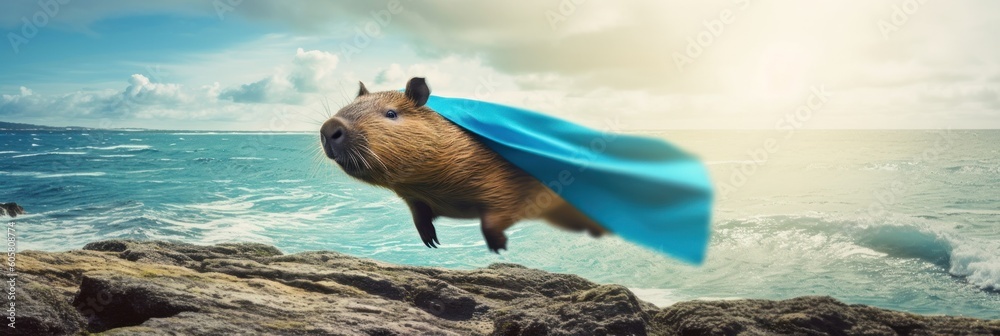 Super hero capybara with blue cape. AI generative illustration. Stock ...