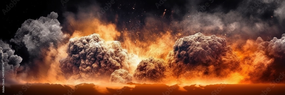 Realistic bomb explosions with fire and smoke. AI generative ...