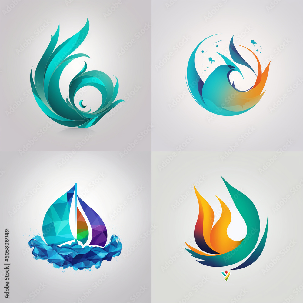 set of colorful fire icons in high resolution, four different models ...