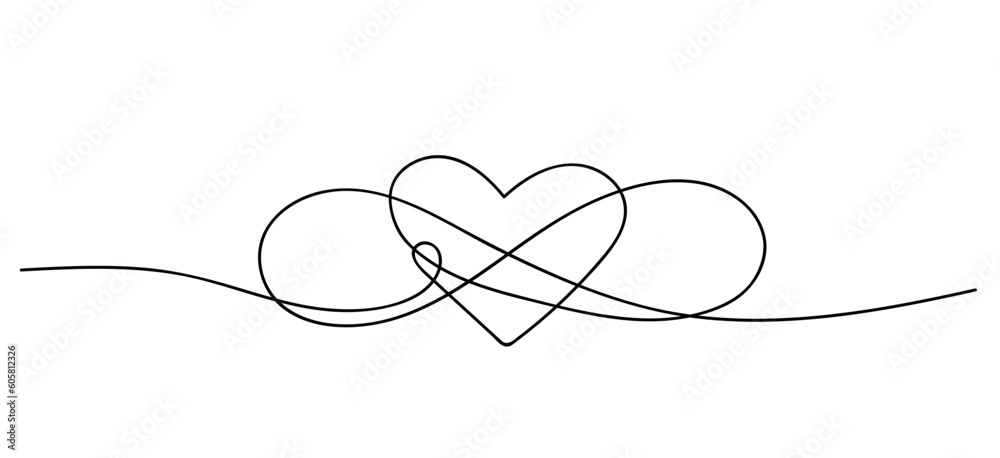 Infinity love icon. Continuous line art drawing Heart with Infinity ...