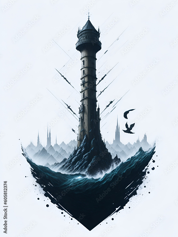 Cartoon watchtower. AI generated illustration Stock Illustration ...