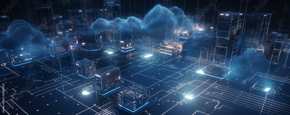 Concept art of cloud computing with a network of interconnected data ...