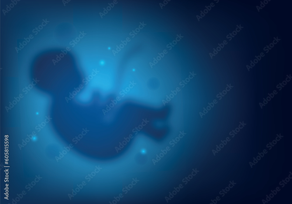 Blurred blue human embryo in the womb, pregnancy, obstetrics. Child in ...