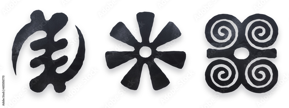African Adinkra symbols made with paper cut-out effect isolated on ...
