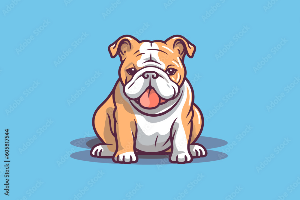 Doodle inspired Bulldog at pet store, cartoon sticker, sketch, vector ...