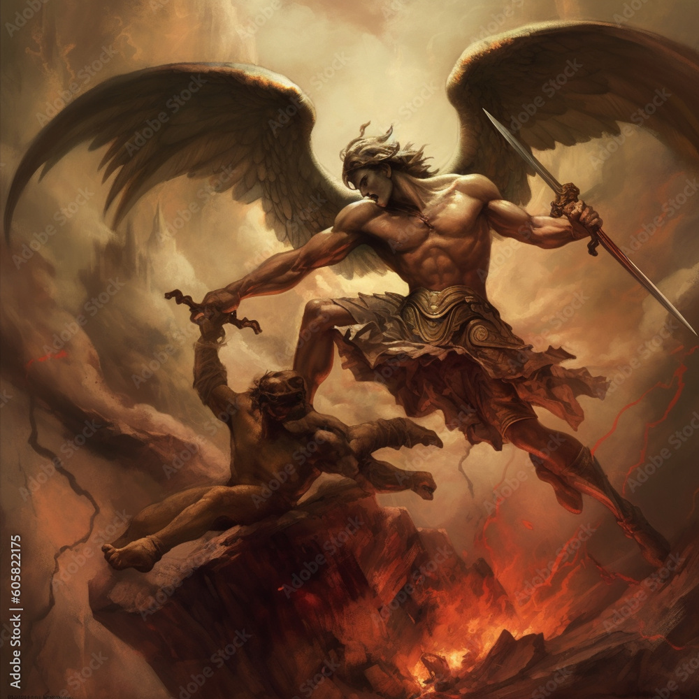 The angel Gabriel fighting demons, Generative AI" Generative" e "AI" Stock Illustration | Adobe ...