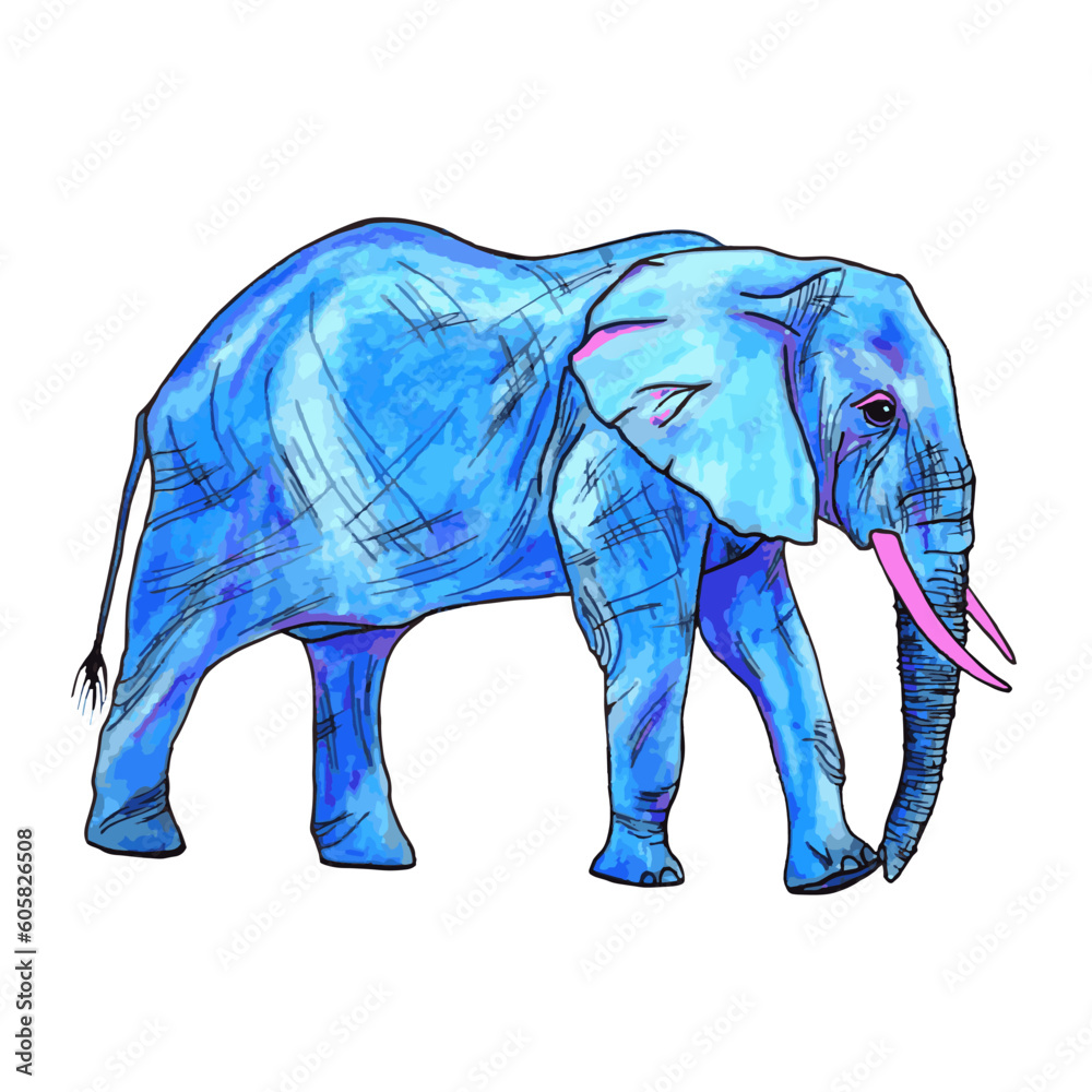 Blue walking elephant isolated on white vector illustration in ...