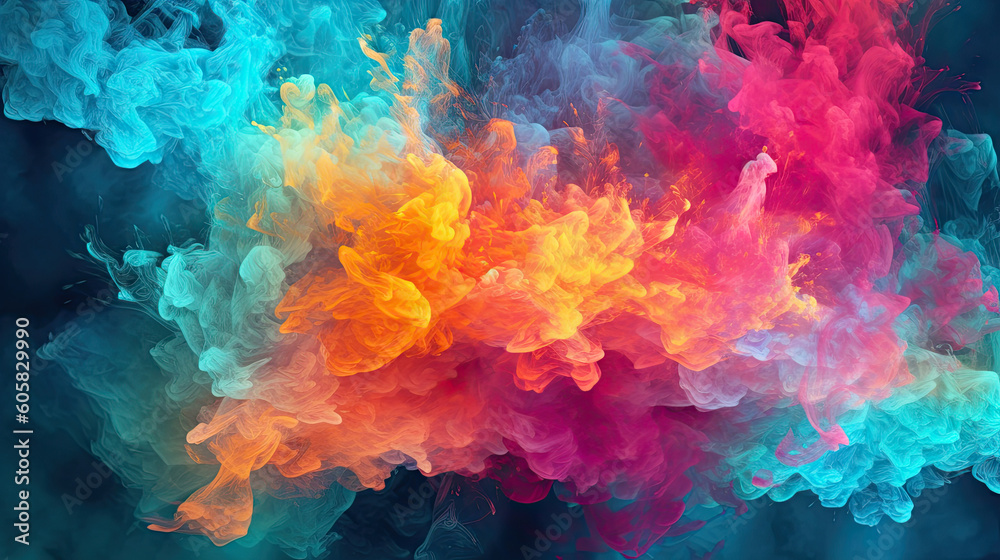 Glitter mist. Color vapor texture. Ink water mix. Fantasy sky. Neon ...