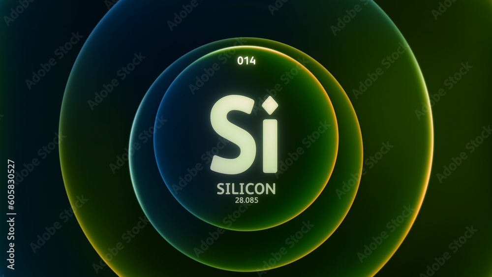 Silicon as Element 14 of the Periodic Table. Concept illustration on ...