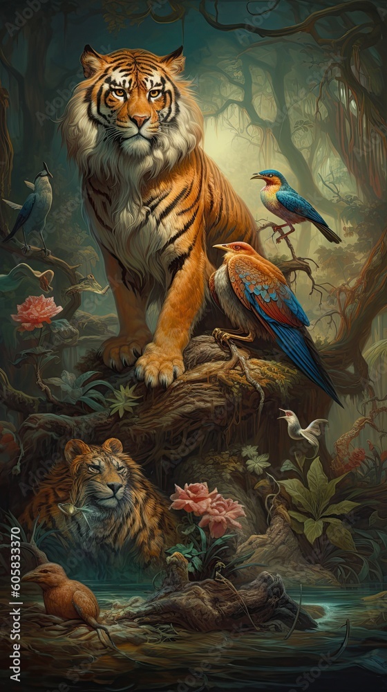 Majestic tiger - the ruler of the jungle. Artistic scene of the king of ...