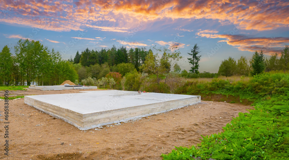 Laying the foundation. Construction works. The foundation for the house ...