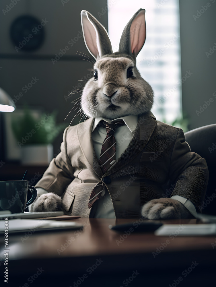 Generative Ai: rabbit as animal boss wearing suit in the office. Stock ...