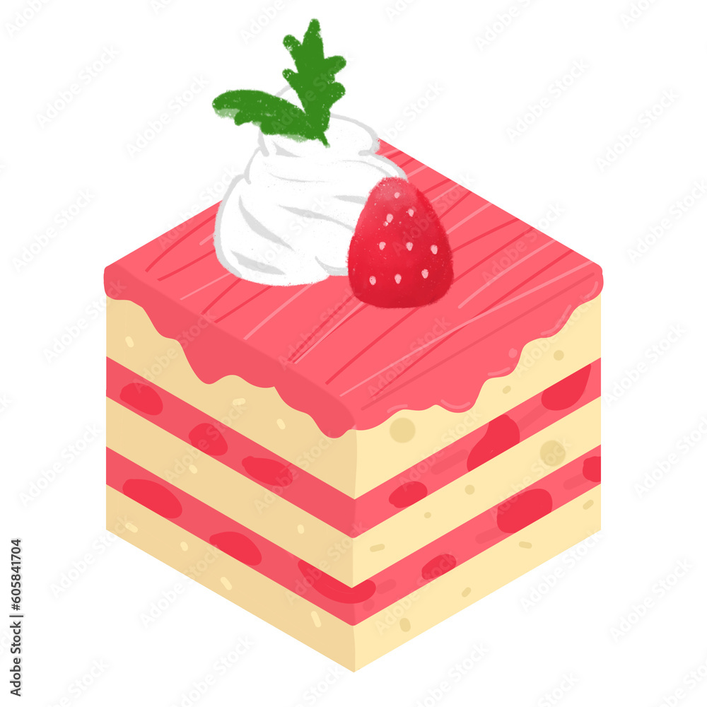 Illustration cartoon cute drawing of Sweet dessert cake with topping ...