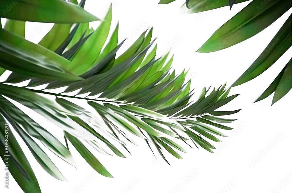 a photo of green leaves possibly palm fronds, on transparent background ...
