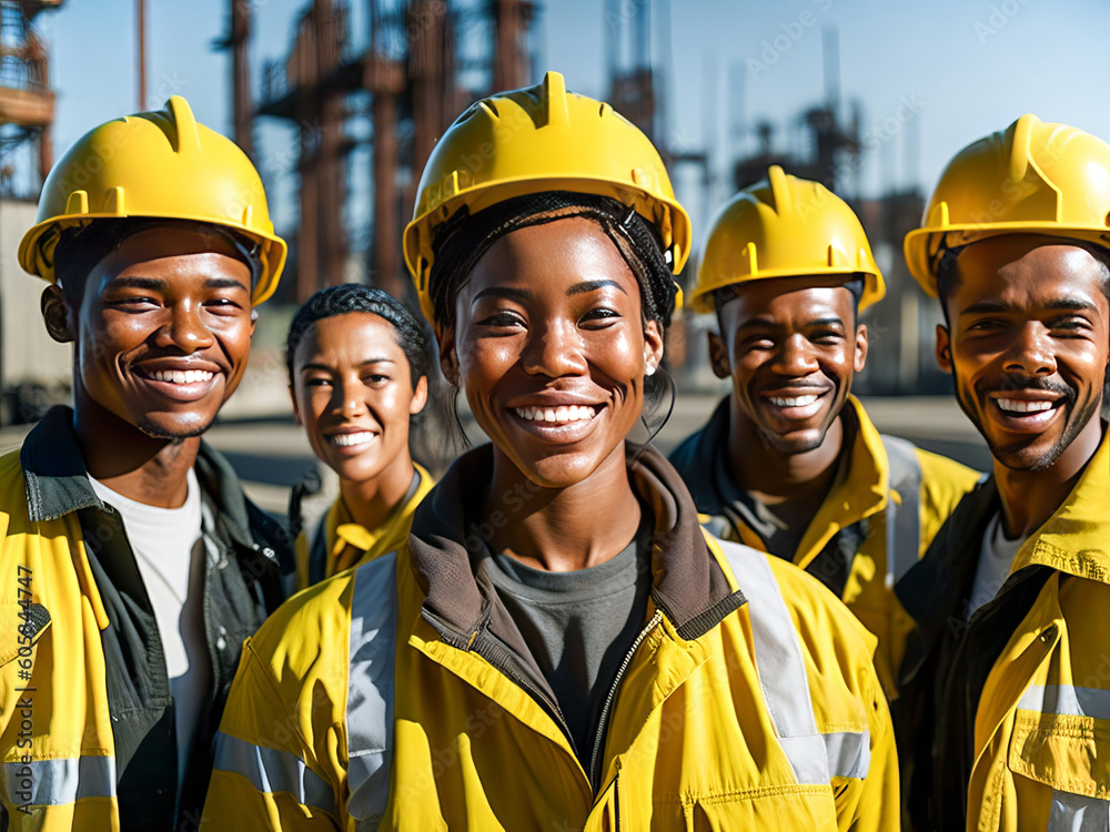 Group of Professional African American Heavy Industry Engineer Workers ...