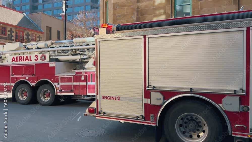 Fire Engine is on Call in Downtown Halifax Canada. Fire Truck With ...