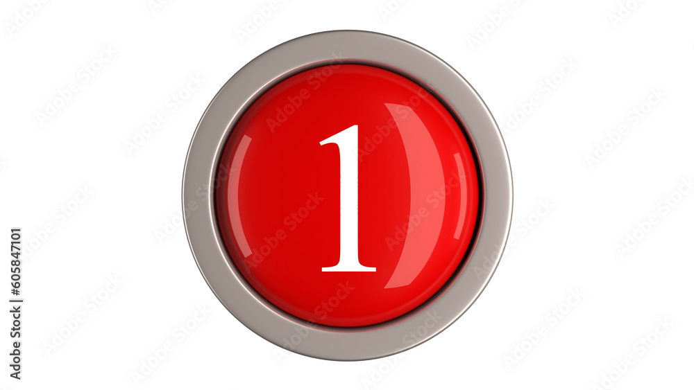 Red Button 3d with number 1 white color on top, 3d button PNG isolated ...