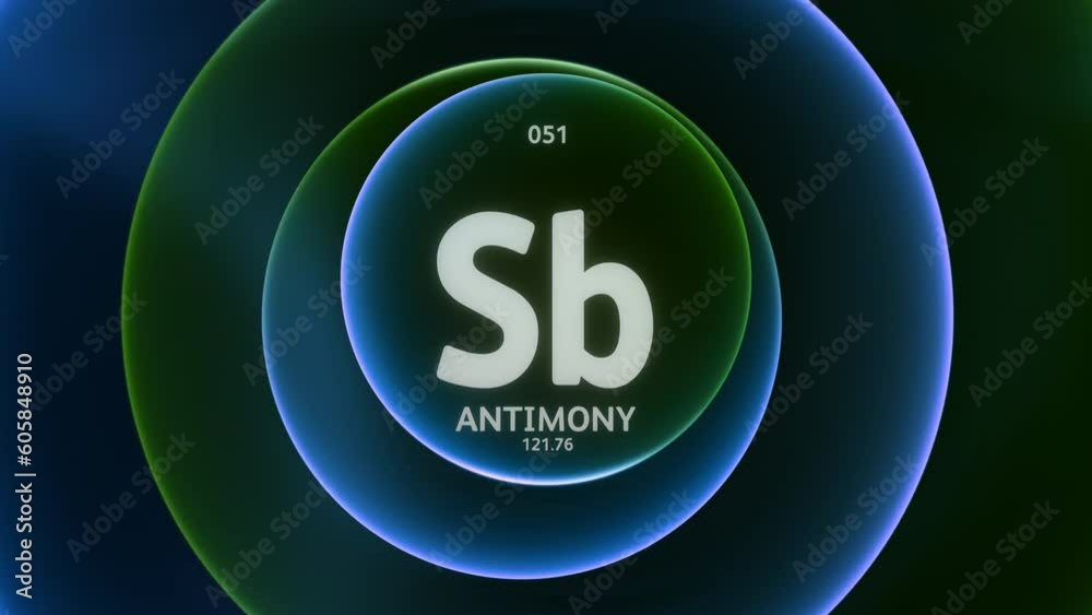 Antimony as Element 51 of the Periodic Table. Concept animation on ...