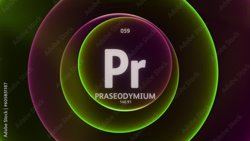 Praseodymium as Element 59 of the Periodic Table. Concept animation on ...