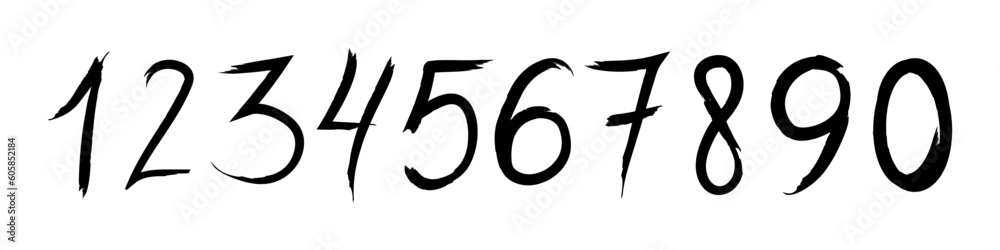 Numbers in brush stroke style from 1 to 10. Grunge numbers for design ...