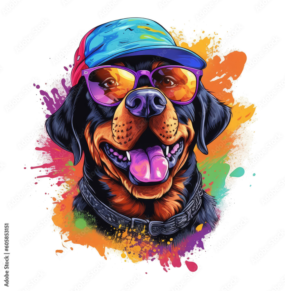 Watercolor funny Rottweiler dog wearing sunglasses . Generative AI ... Watercolor funny Rottweiler dog wearing sunglasses . Generative AI ...
