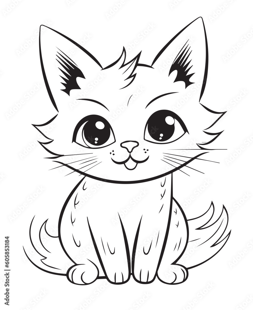 Cute Cartoon Cat vector Illustration, Cat Coloring page for kids and ...