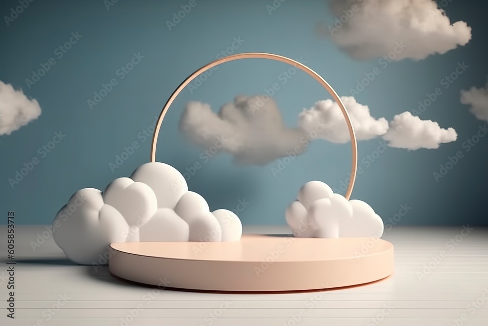 Mock up display platform podium stage with clouds background, show the ...
