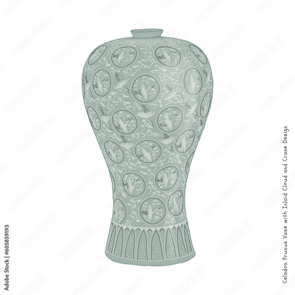 This illustration is 'Celadon Prunus Vase with Inlaid Cloud and Crane ...