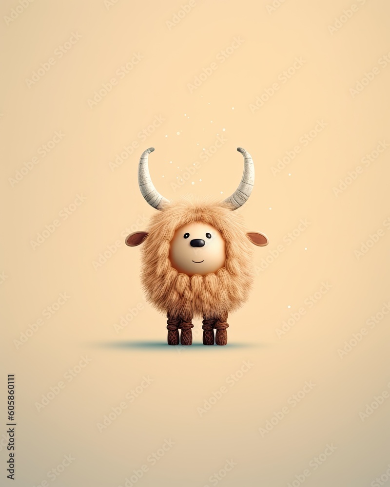 Adorable baby sheep toy on a yellow background. Studio portrait of ...