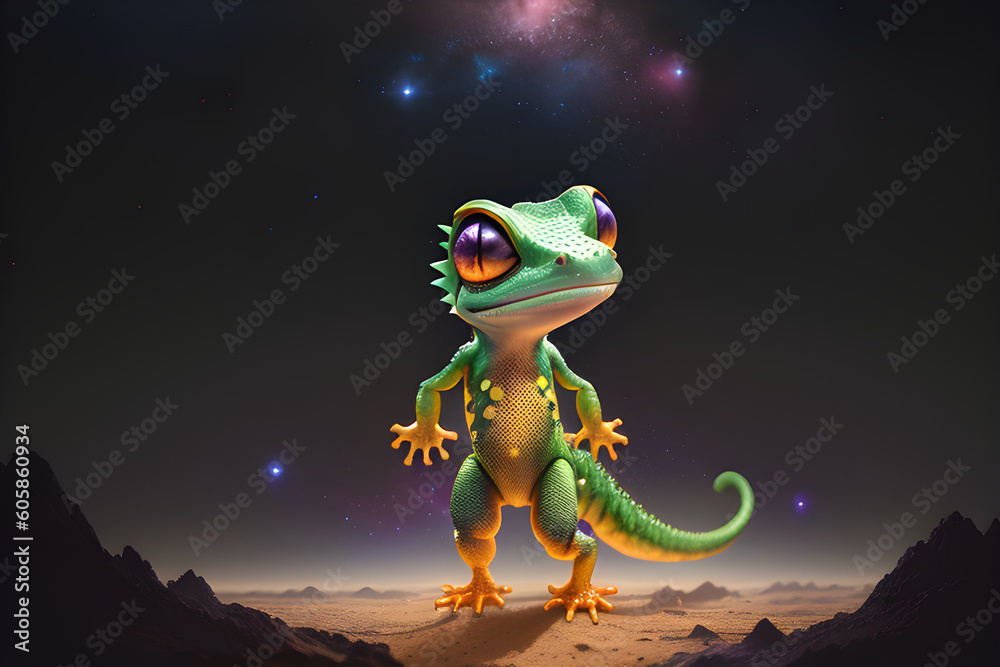 cute colorful gecko in outer space. cinematic background (AI-generated ...