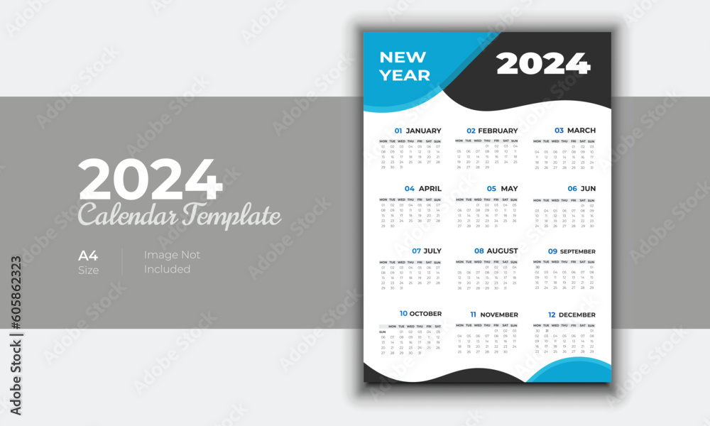 2024 calendar with simple design. vector of calendar corporate Wall ...