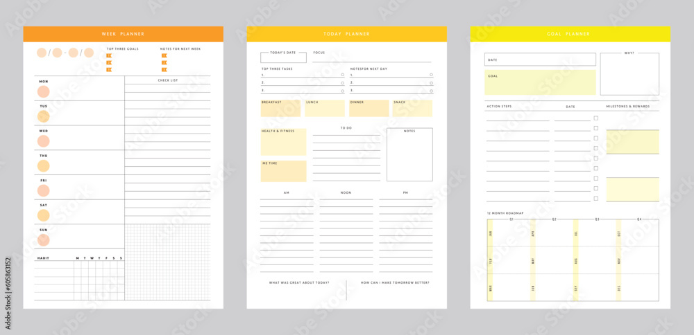 (Lemon) Week to do list planner. Minimalist planner template set ...